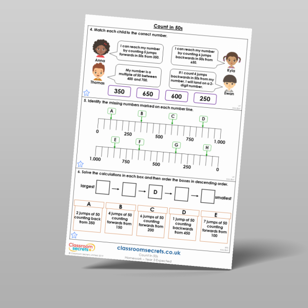 Year 3 Count In 50s Homework Resource | Classroom Secrets