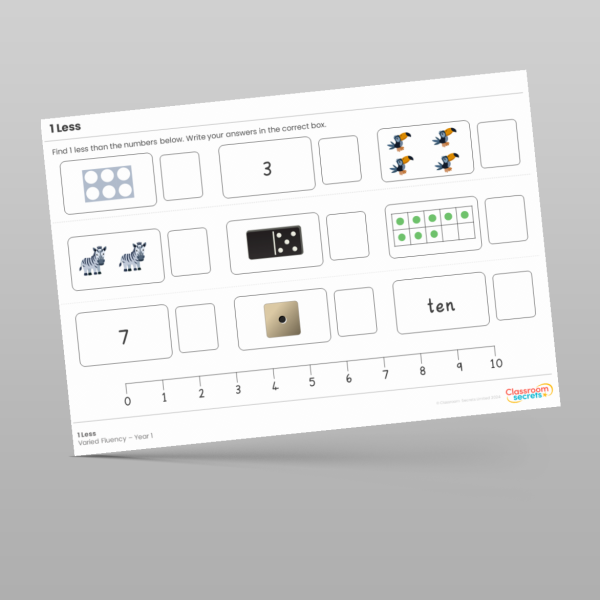 Year 1 1 Less Varied Fluency Resource | Classroom Secrets