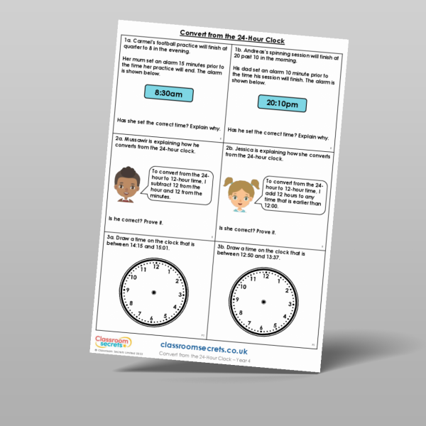 Year 4 Convert From The 24 Hour Clock Reasoning And Problem Solving ...