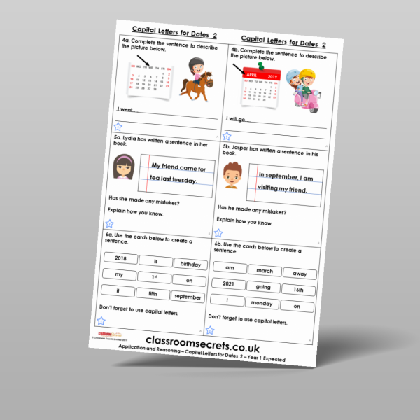 Year 1 Capital Letters For Dates 2 Application And Reasoning Resource ...