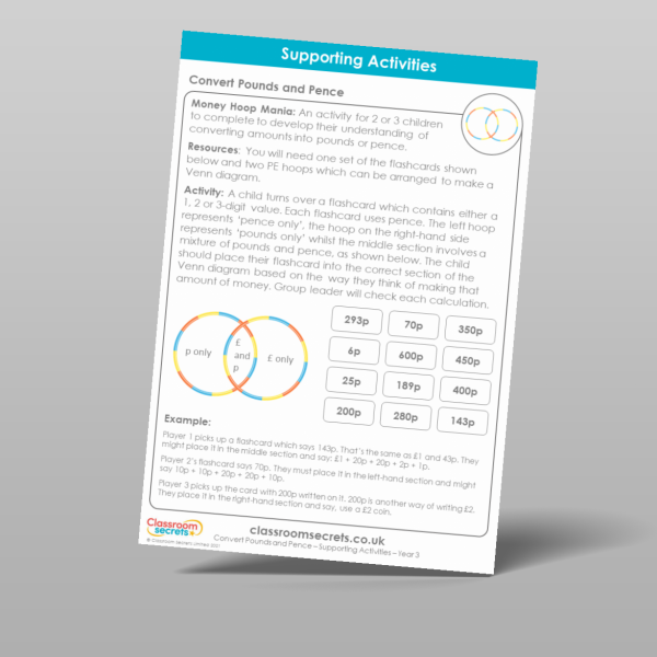 Year 3 Convert Pounds And Pence Supporting Activity Resource ...