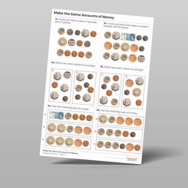 Year 3 Make The Same Amounts Of Money Varied Fluency Resource ...
