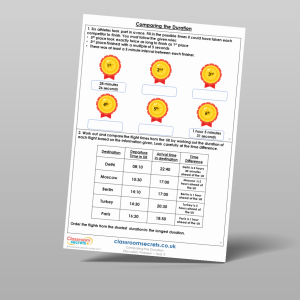 Year 3 Comparing The Duration Discussion Problem Resource | Classroom ...