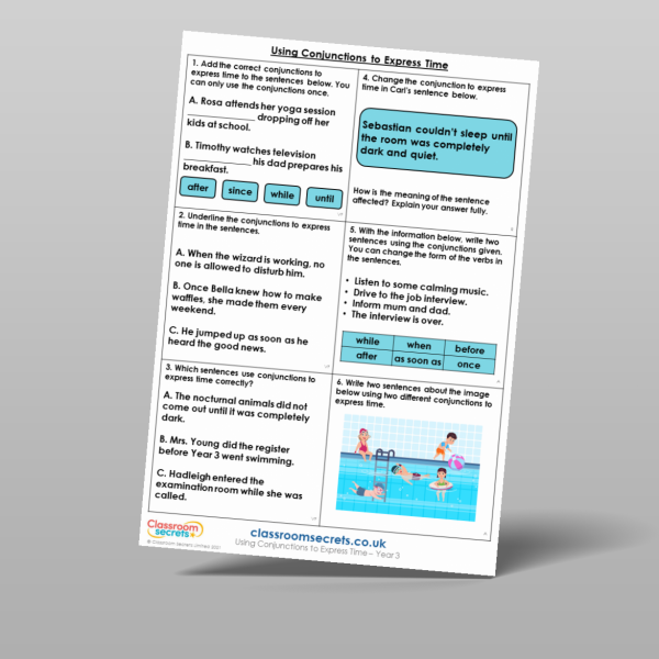Year 3 Using Conjunctions To Express Time Mixed Activity Resource ...