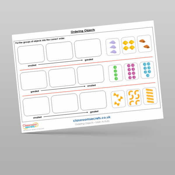 Year 1 Ordering Objects Main Activity Resource | Classroom Secrets