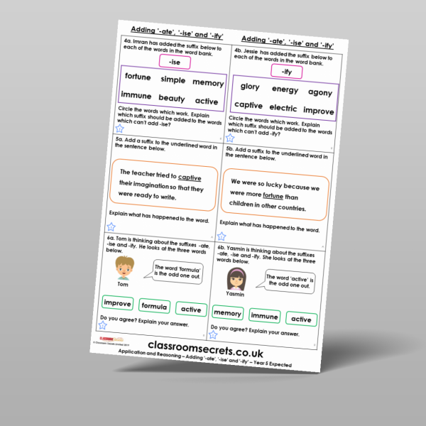 Year 5 Adding Ate Ise And Ify Application And Reasoning Resource | Classroom Secrets