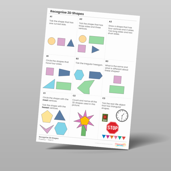Year 2 Recognise 2d Shapes Fluency Matrix Resource | Classroom Secrets