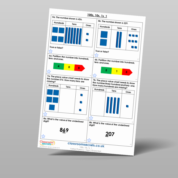 Year 3 100s 10s 1s 1 Varied Fluency Resource | Classroom Secrets