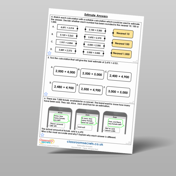 Year 4 Estimate Answers Homework Resource | Classroom Secrets