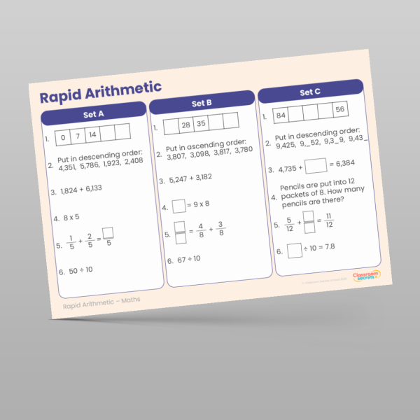 Year 4 Summer 1 Week 1 Rapid Arithmetic Resource | Classroom Secrets