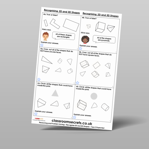 Year 2 Recognise 2d And 3d Shapes Reasoning And Problem Solving Resource Classroom Secrets