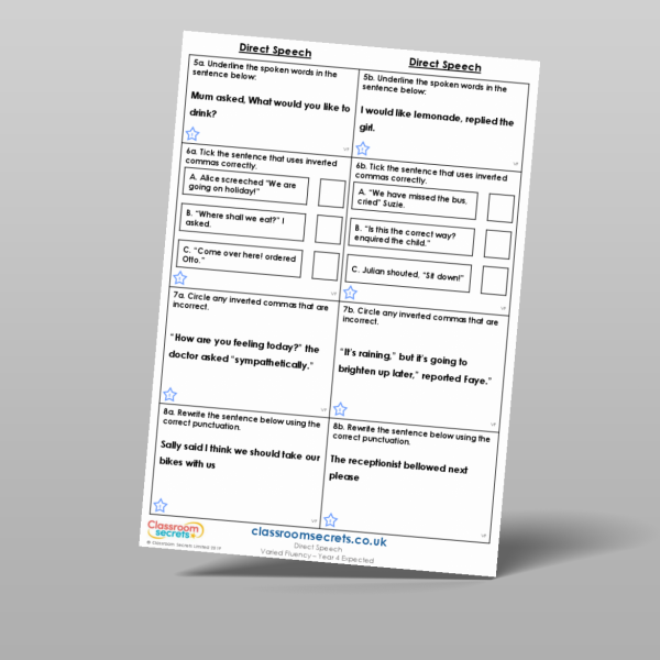 Year 4 Direct Speech Varied Fluency Resource | Classroom Secrets