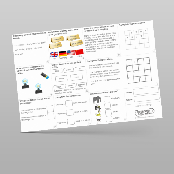 Year 5 Early Morning Work Autumn Week 7 Resource | Classroom Secrets