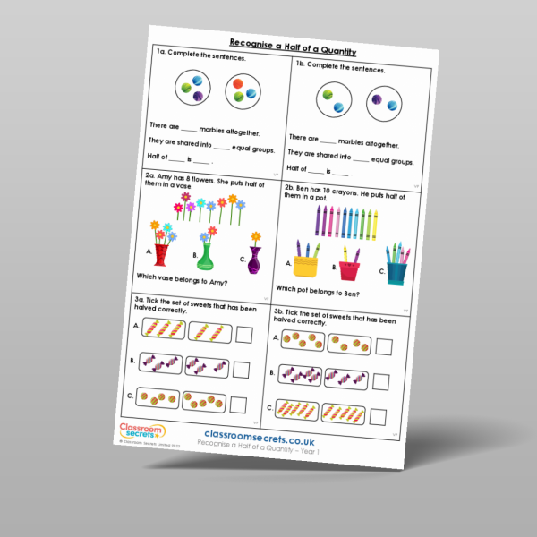 Year 1 Recognise A Half Of A Quantity Varied Fluency Resource ...