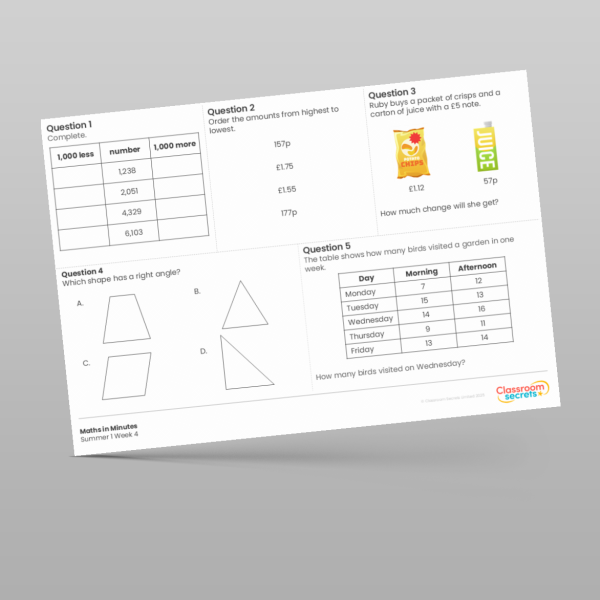 Year 4 Summer 1 Week 4 Maths In Minutes Resource | Classroom Secrets
