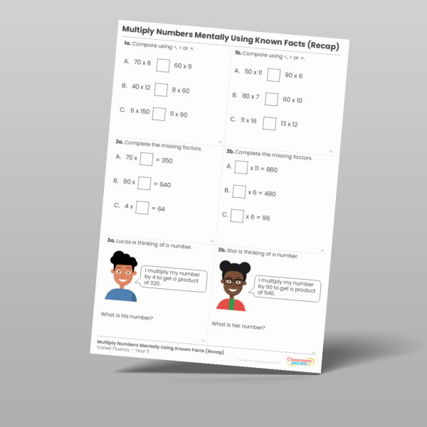 Year 5 Multiply Numbers Mentally Using Known Facts Recap Varied Fluency ...