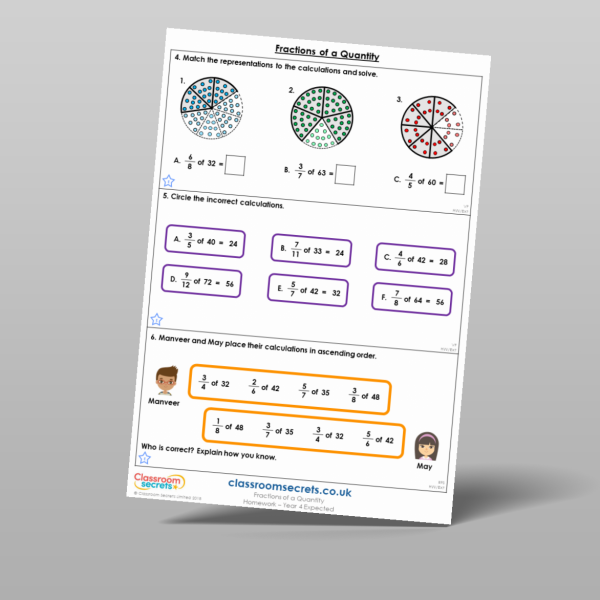 Year 4 Fractions Of A Quantity Homework Resource | Classroom Secrets