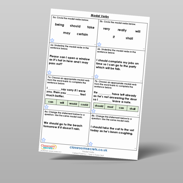 Year 6 Modal Verbs Varied Fluency Resource | Classroom Secrets