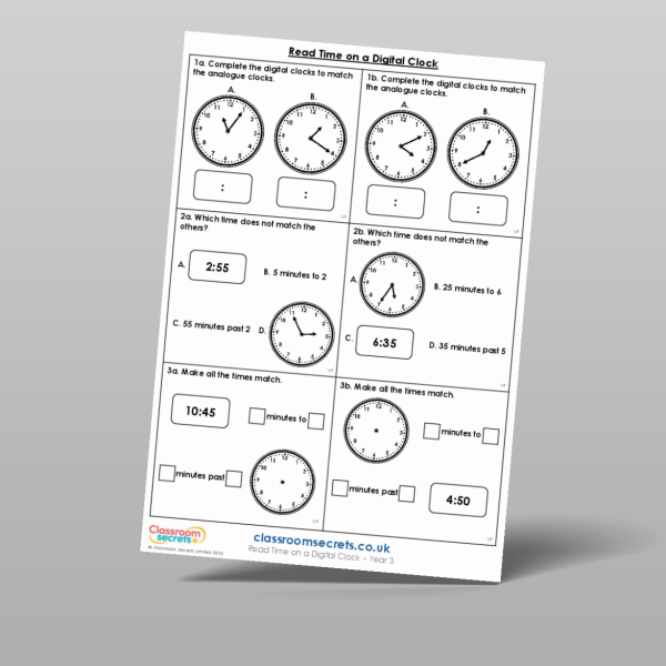 Year 3 Read Time On A Digital Clock Varied Fluency Resource | Classroom ...