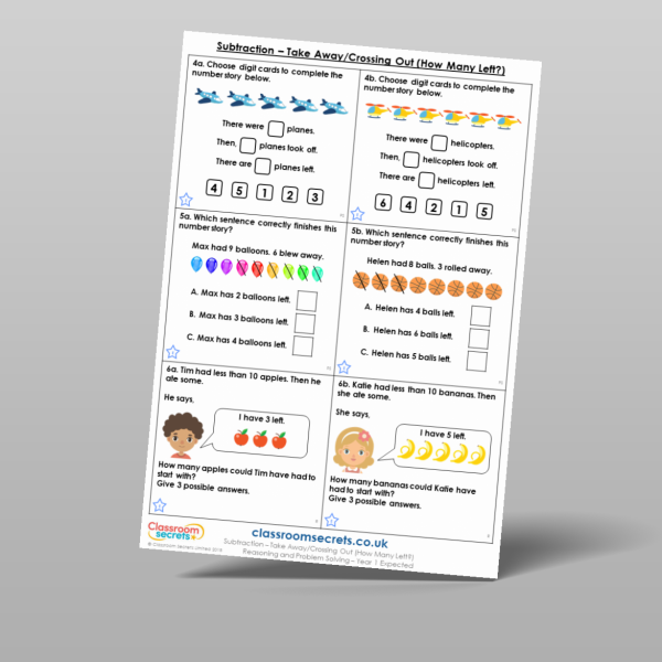 Year 1 Subtraction Take Away Crossing Out How Many Left Reasoning And ...
