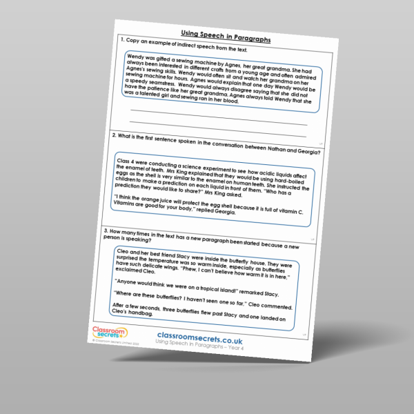 Year 4 Using Speech In Paragraphs Mixed Activity Resource | Classroom ...