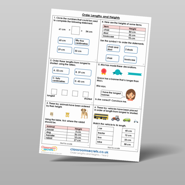 Year 2 Order Lengths And Heights Mixed Activity Resource | Classroom ...