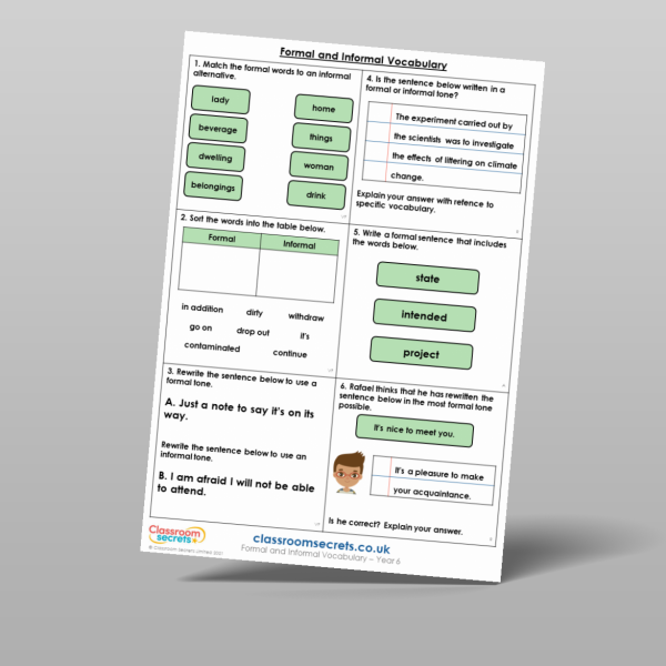 Year 6 Formal And Informal Vocabulary Mixed Activity Resource ...