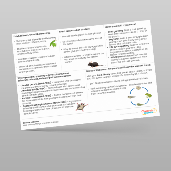 Year 5 Living Things And Their Habitats Science At Home Resource ...