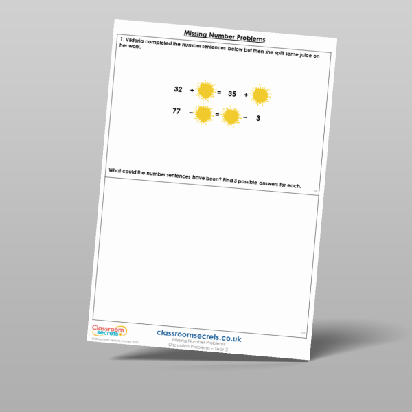 Year 2 Missing Number Problems Discussion Problem Resource | Classroom ...