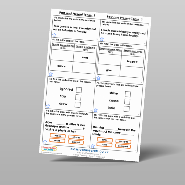 Year 3 Past And Present Tense 1 Varied Fluency Resource | Classroom Secrets