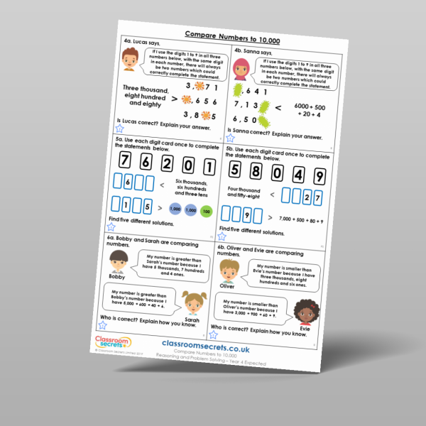 Year 4 Compare Numbers To 10 000 Reasoning And Problem Solving Resource ...