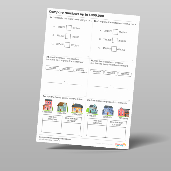 Compare Numbers up to 1,000,000 Varied Fluency Resource | Classroom Secrets