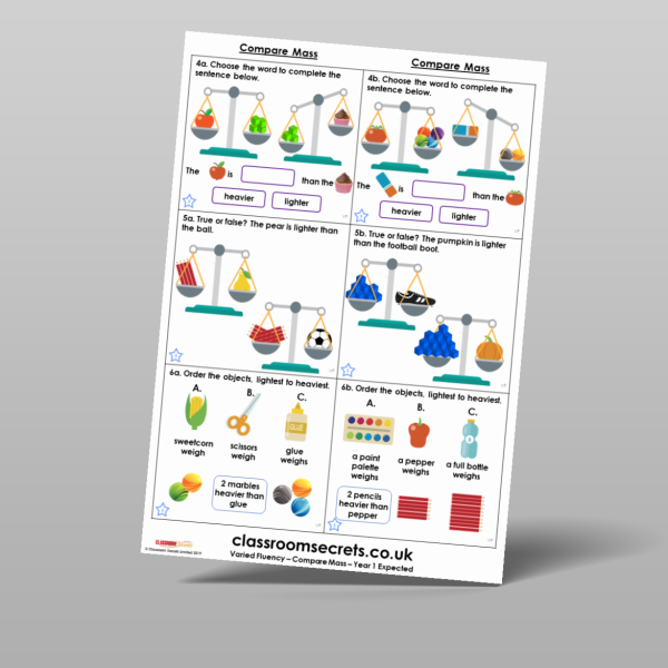 Year 1 Compare Mass Varied Fluency Resource | Classroom Secrets