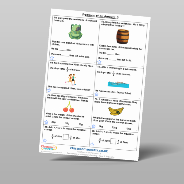 Year 3 Fractions Of An Amount 3 Varied Fluency Resource | Classroom Secrets