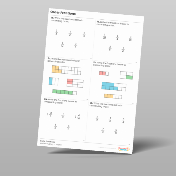 Year 6 Order Fractions Varied Fluency Resource | Classroom Secrets