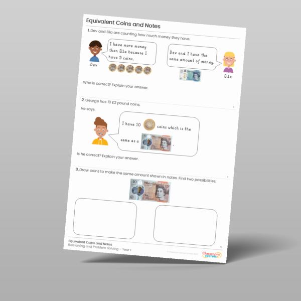 Year 1 Equivalent Coins And Notes Reasoning And Problem Solving ...