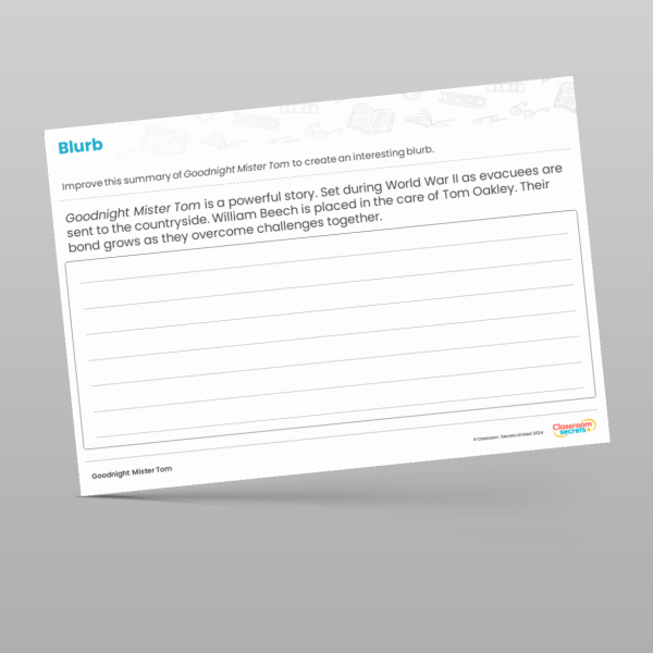 Year 6 Goodnight Mister Tom Writing Unit Blurb And Book Review Resource ...