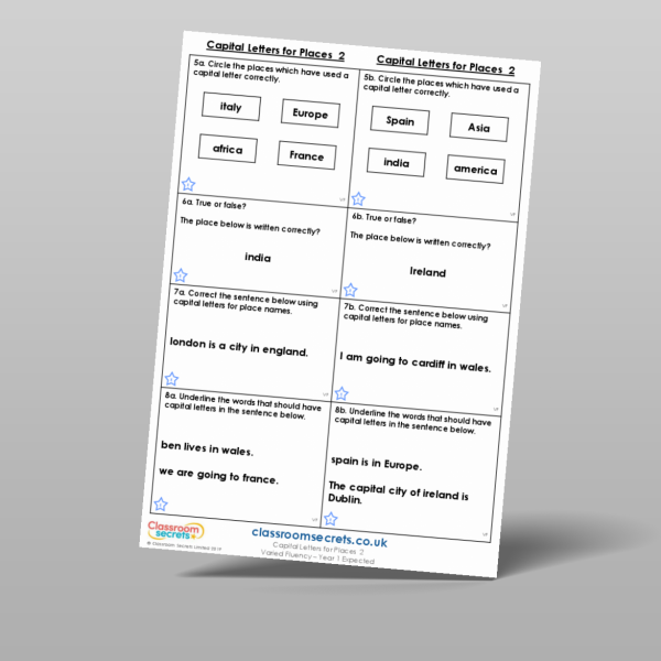 Year 1 Capital Letters For Places 2 Varied Fluency Resource | Classroom ...