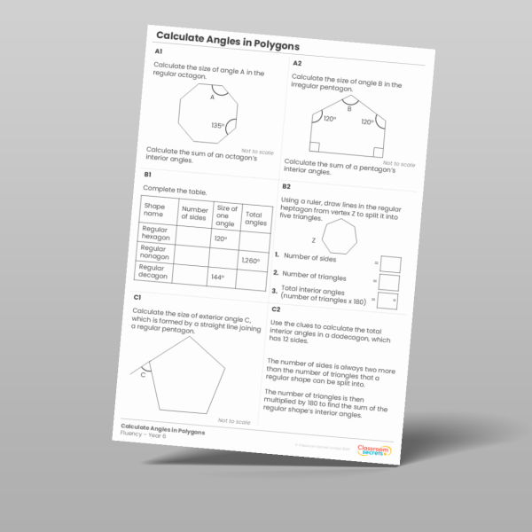 Year 6 Calculate Angles In Polygons Fluency Matrix Resource | Classroom ...