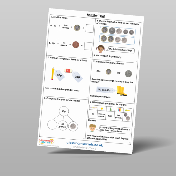 Year 2 Find The Total Mixed Activity Resource | Classroom Secrets