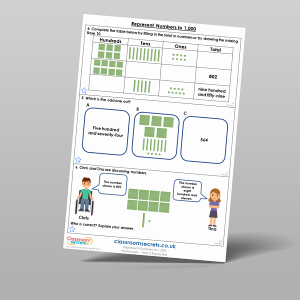 Year 3 Represent Numbers To 1 000 Homework Resource | Classroom Secrets