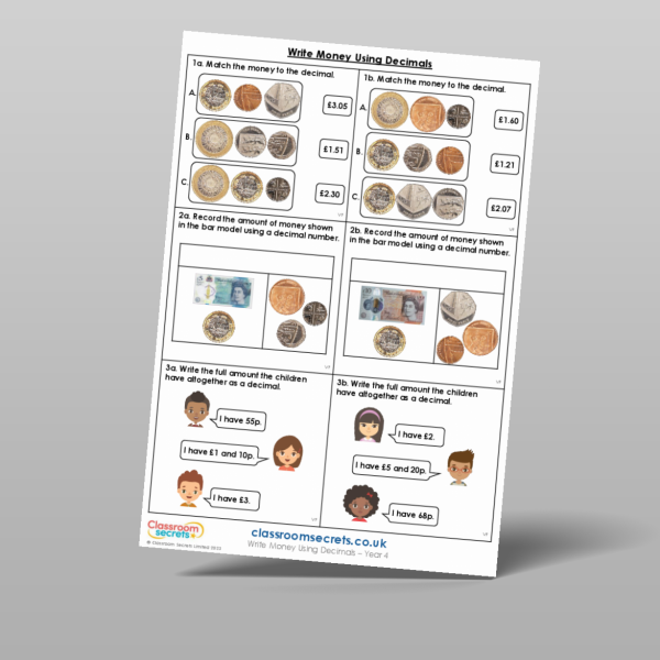 Year 4 Write Money Using Decimals Varied Fluency Resource | Classroom ...