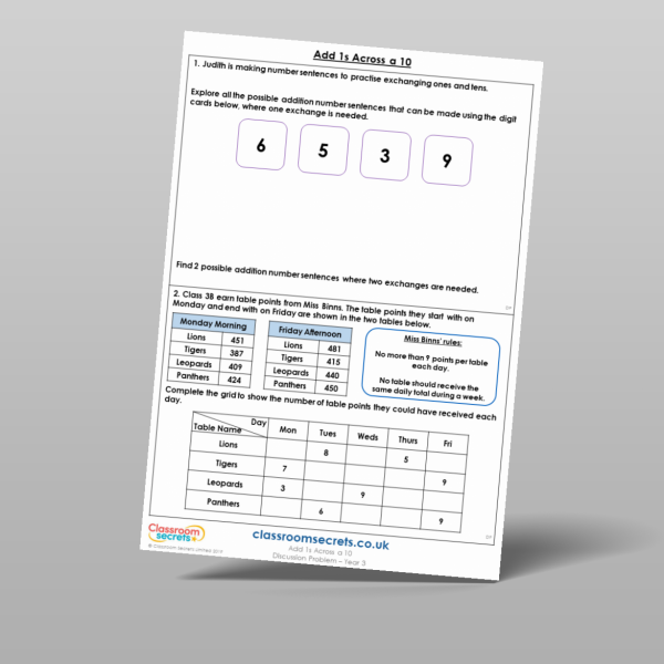 Year 3 Add 1s Across A 10 Discussion Problem Resource | Classroom Secrets