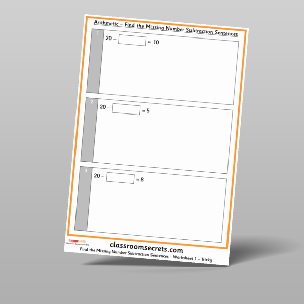 KS1 Find The Missing Number Subtraction Sentences Arithmetic Test ...