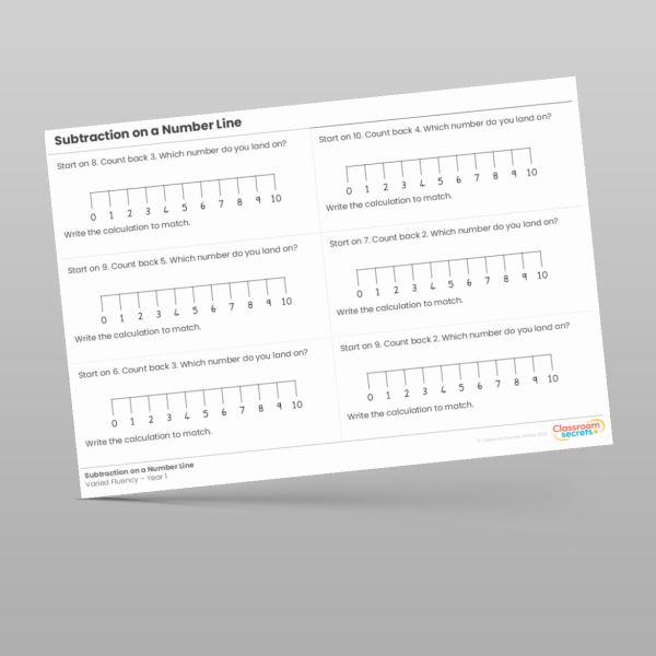 Year 1 Subtraction On A Number Line Varied Fluency 2 Resource ...