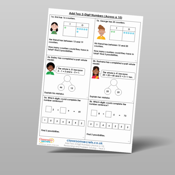 Year 2 Add Two 2 Digit Numbers Across A 10 Reasoning And Problem ...