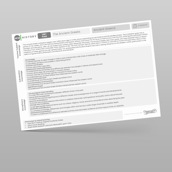 The Ancient Greeks Unit Plan Resource | Classroom Secrets