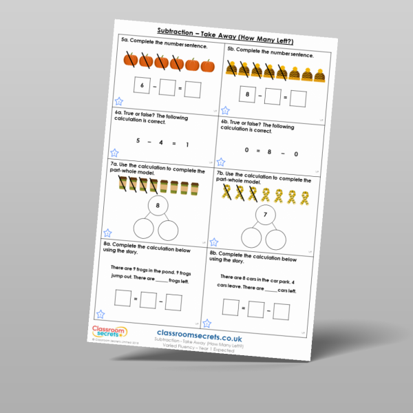 Year 1 Subtraction Take Away How Many Left Varied Fluency Resource ...