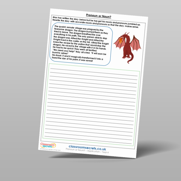 Year 4 Pronoun Or Noun Application Resource | Classroom Secrets