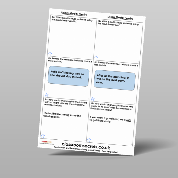 Year 5 Using Modal Verbs Application And Reasoning Resource | Classroom ...